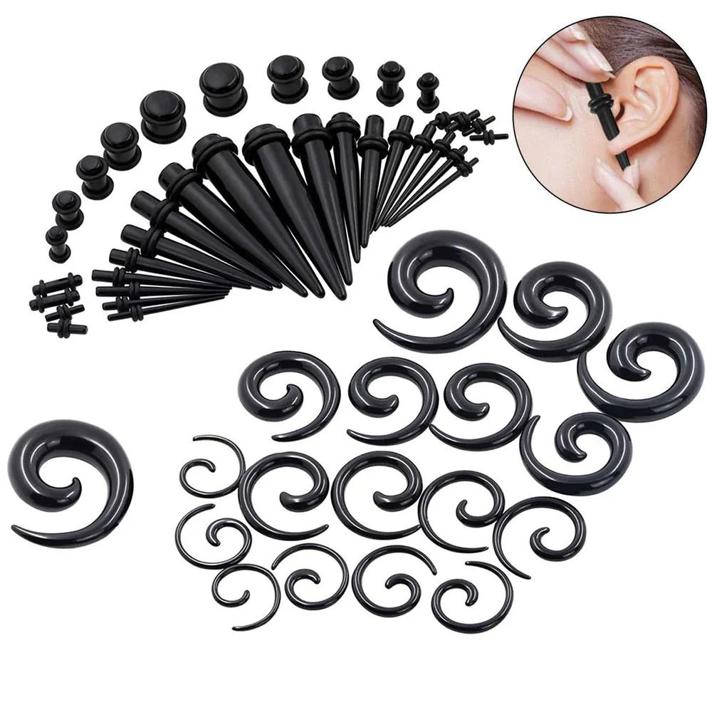 Juego de tapones en espiral para oreja, expansor negro para oreja, Kit ...