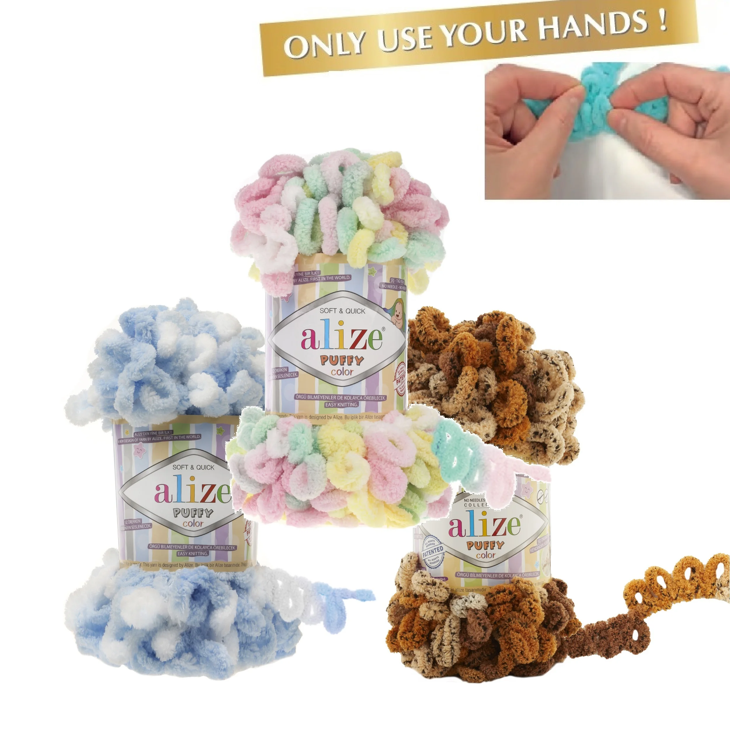 Alize Puffy COLOR Yarn 100gr Variegated Finger Crochet Knitting Loop No ...