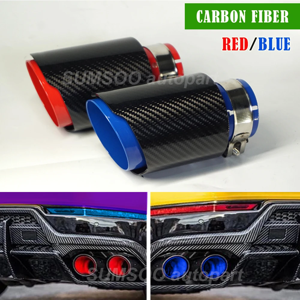Hot sale red/blue stainless steel + glossy carbon fiber car exhaust ...
