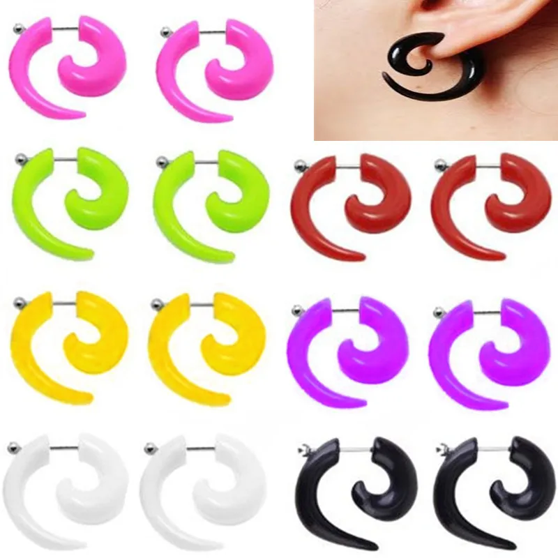 2PCS-Acrylic-Spiral-Fake-Ear-Gauge-Earring-Snail-Cheater-Ear-Plugs-and ...