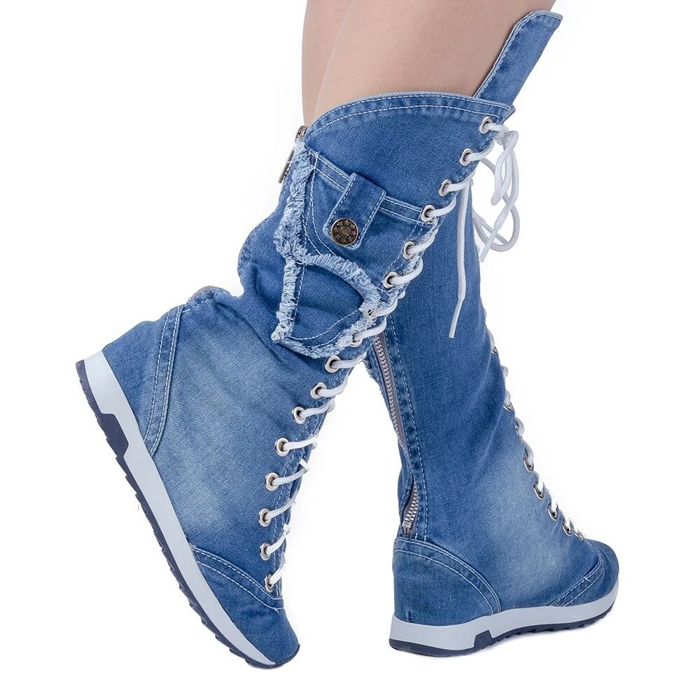 Denim Fabric Boots Handmade Embroidered Sports Shoes Denim Fabric Boot ...