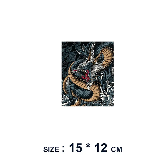 DIY Fashion Heat Transfer Vinyl Sticker Hippie Golden Dragon Patches For Clothes Applique Iron ...