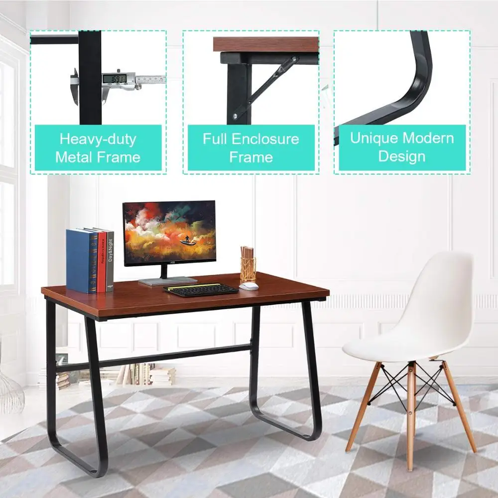 Computer Desk Thick Solid Wood Heavy-Duty Metal Writing Desk 47 inch PC ...