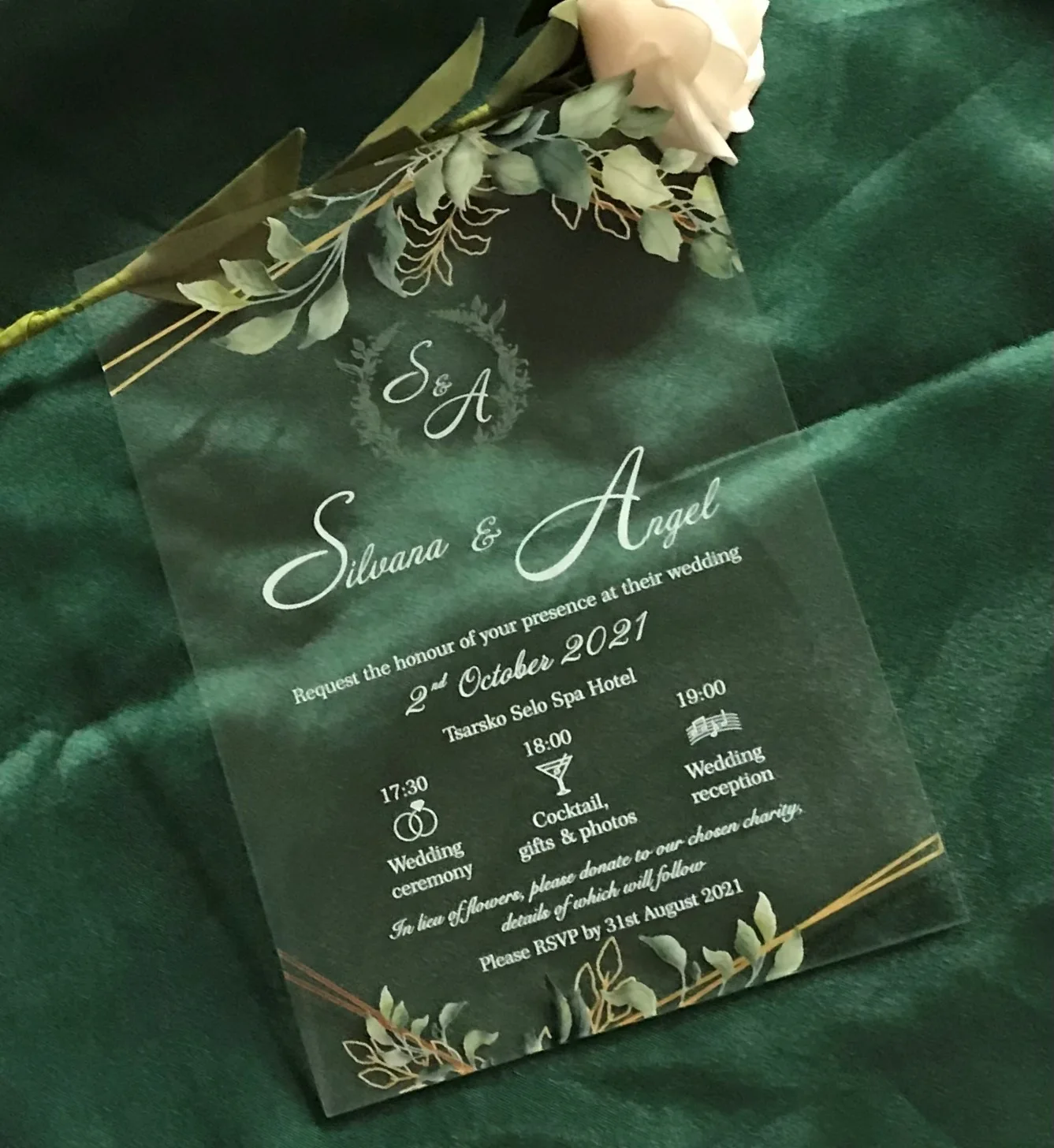 Custom 10pcs Wedding Acrylic Invitation,eucalyptus And Faux Gold,diy ...