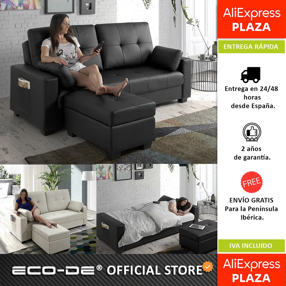 ECODE Sofá Cama con otomana Polipiel, 9 programas Masaje y 5 Niveles de Intensidad|Tumbona ...
