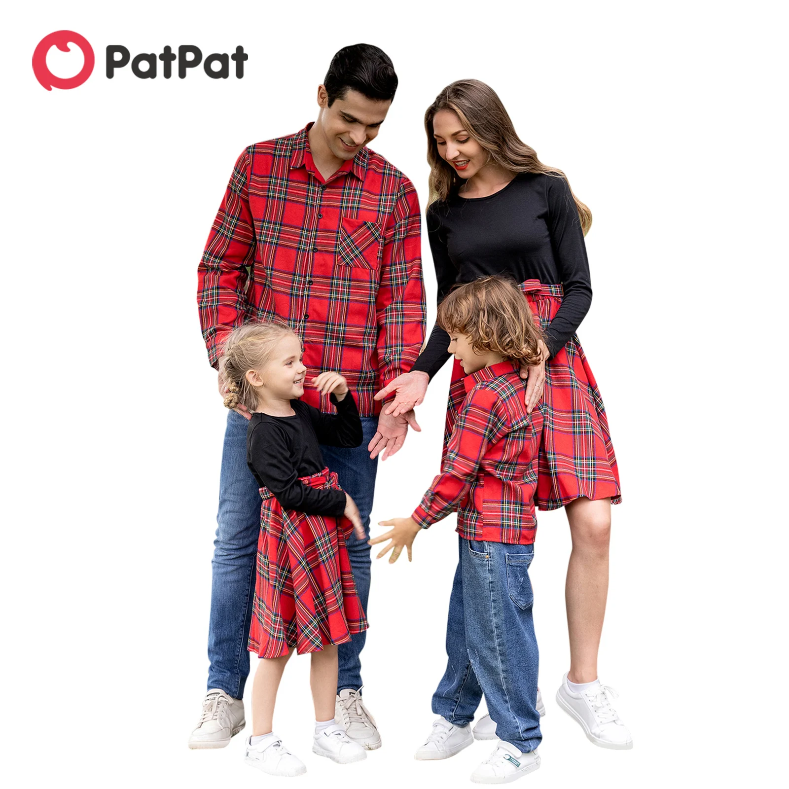 Patpat Red Plaid Print Long-sleeve Family Matching Sets(plaid Splicing ...