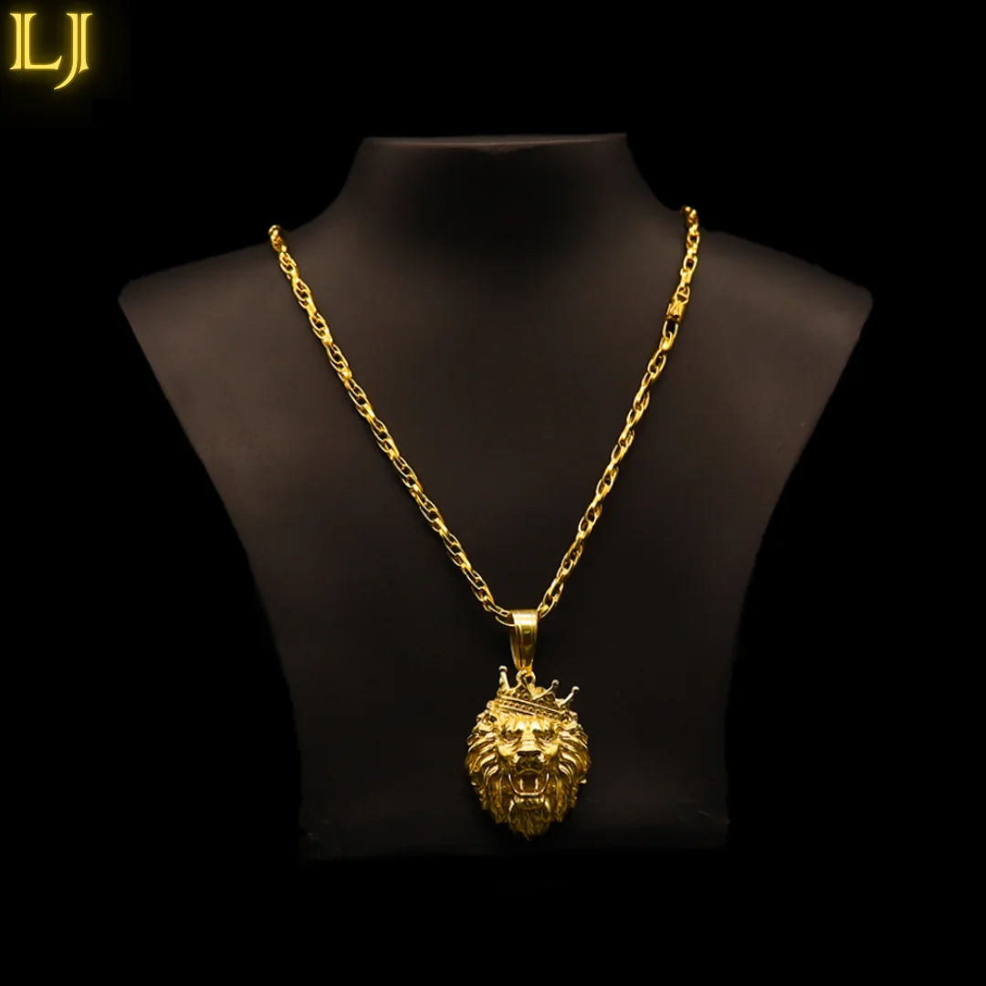 5MM Double Lind Cartier Chain Set + Lion King Pendant with Ancient Coin ...