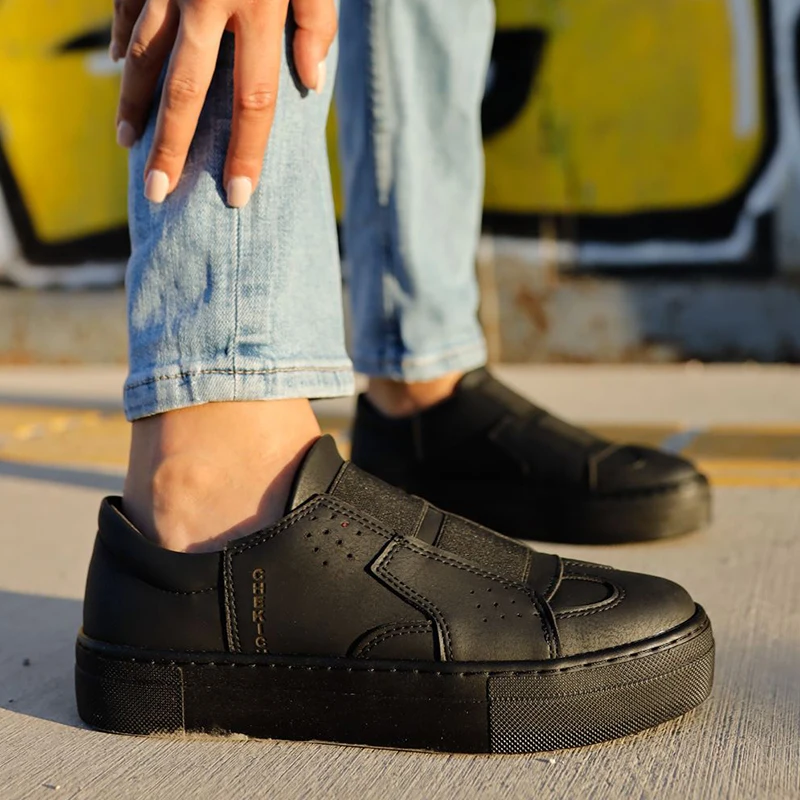 Chekich-Women-s-Men-s-Shoes-Black-Color-Artificial-Leather-Elastic-Band ...