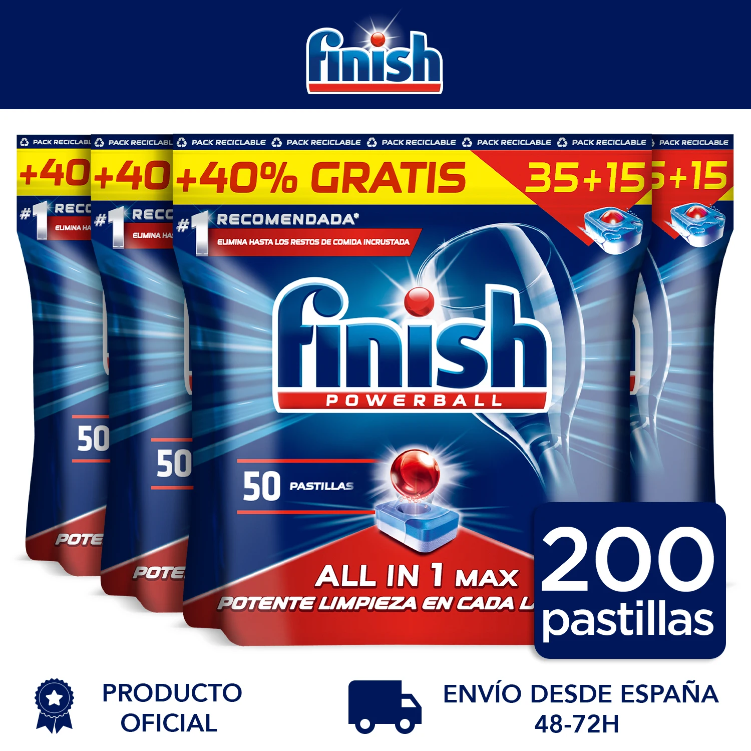 Finish Powerball All in 1 Max, Pastillas para el Lavavajillas todo en ...