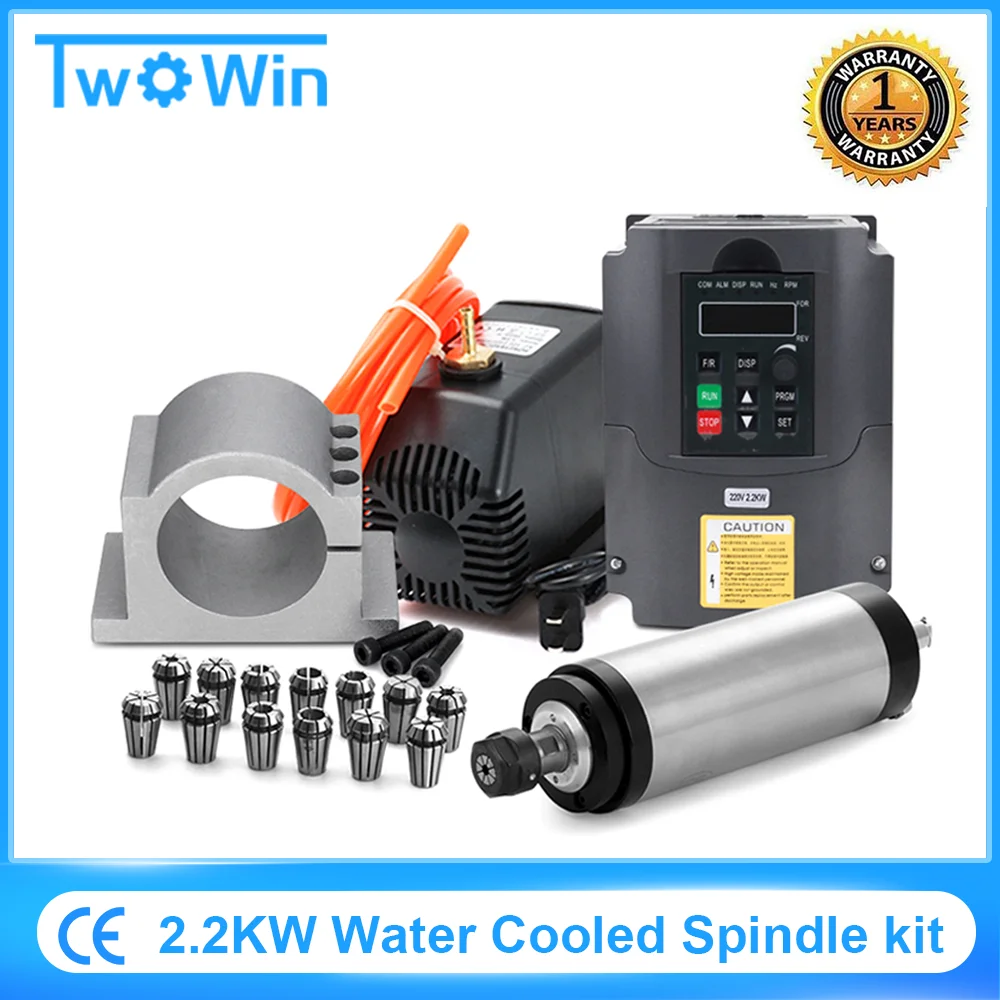 1.5kw/2.2kw Water Cooled Spindle + 110v/220v Inverter + 65/80mm Clamp ...