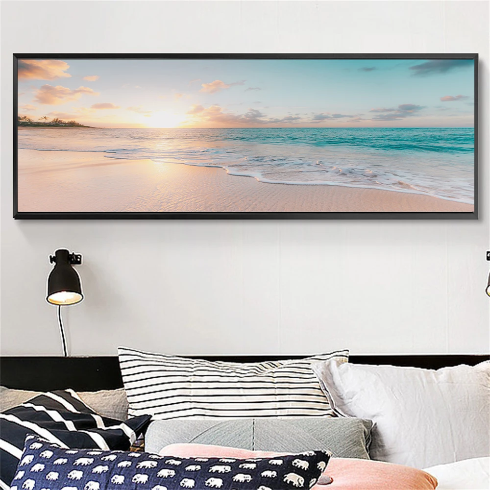 Modern-Sea-Wave-Beach-Sunset-Canvas-Painting-Nature-Seascape-Posters ...