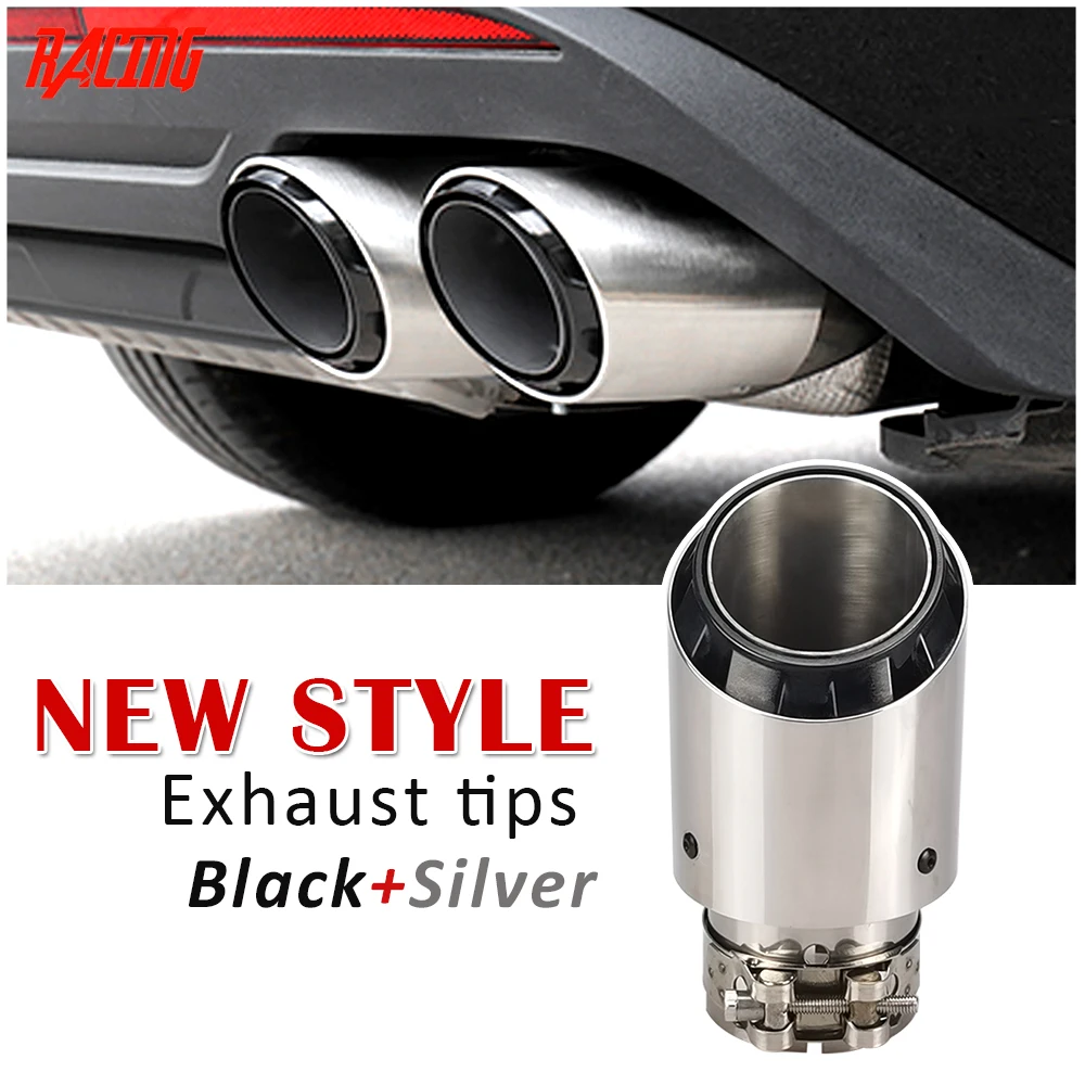 New Upgrade Design Exhaust Tip Stainless Steel Silver Plated Black car ...