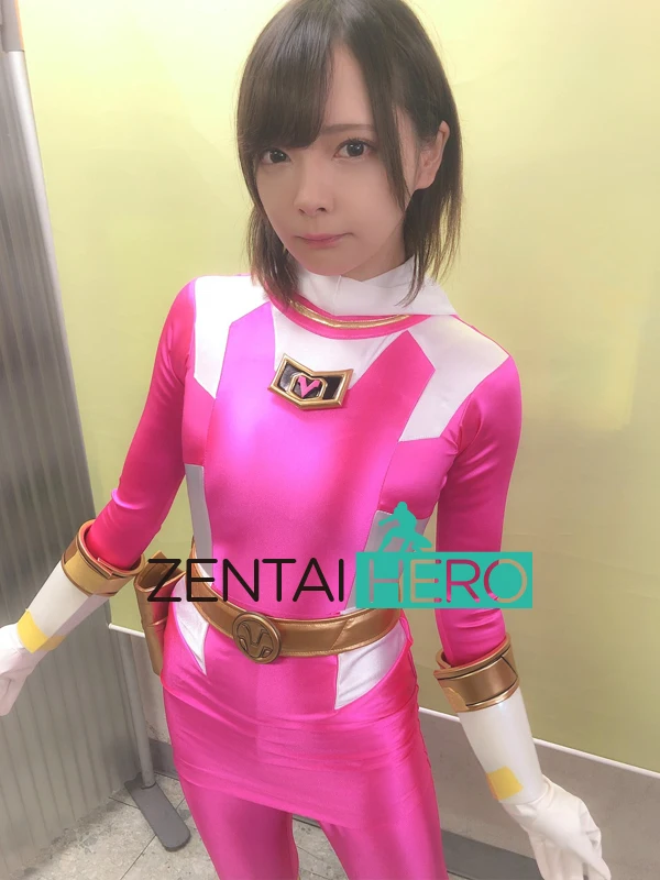 섹시한 레이디 투피스 슈퍼 히어로 젠타이 바디 수트 핑크 스판덱스 섹시한 여자 지갈레이디 레인저 캣수트 오픈 페이스 신상