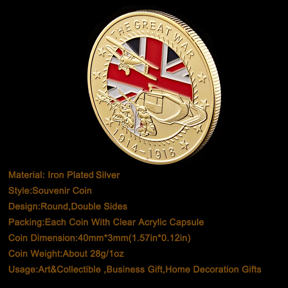 1914-1918 World War i Gold Plated Souvenir Coin The Great War 100th ...