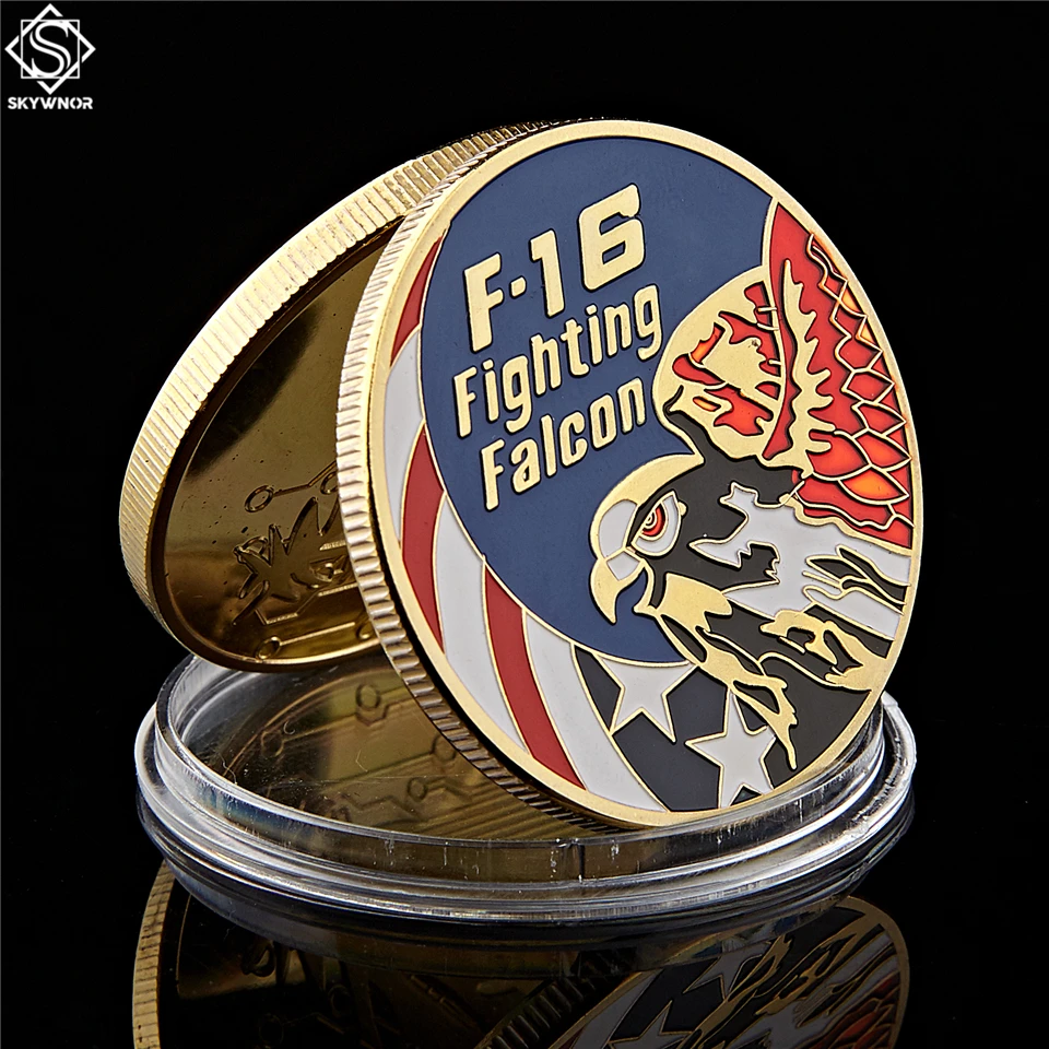 American-Gold-Coin-US-F-16-Fighting-Falcon-Metal-Military-Coin-USA-Air ...