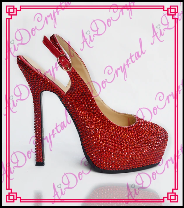 Aidocrystal sexy red crystal slingback platform high heels womens ...