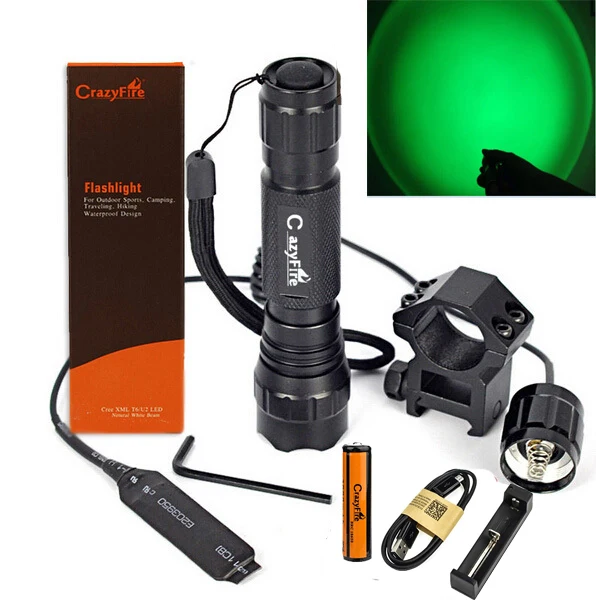 300LM CREE R5 Green Light LED Tactical Flashlight 1 Mode Shotgun Rifle ...