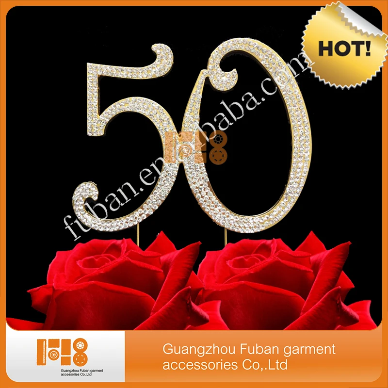 (15 pieces/lot)12cm bling clear rhinestone gold plating number 50 cake ...