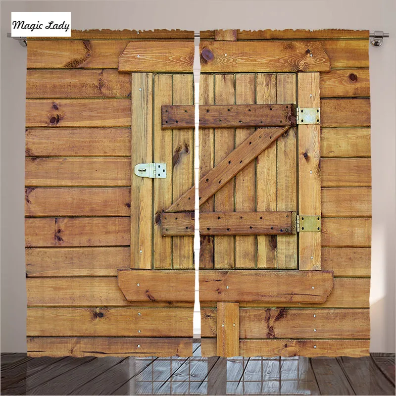 Rustic Curtains Living Room Bedroom Rustic Wood Planks Countryside ...