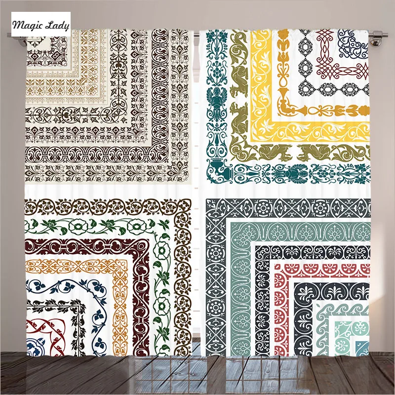 Window Curtains Geometric Living Room Royal Islamic Ornate Swirling ...
