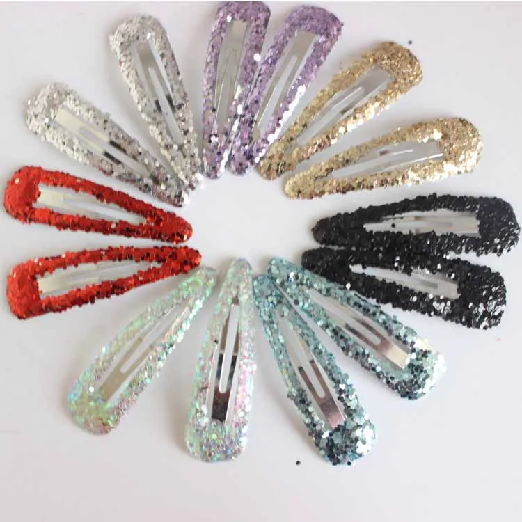 6pcs/lot Children glitter color Hair Snap Clip headwear Kids Sequins ...