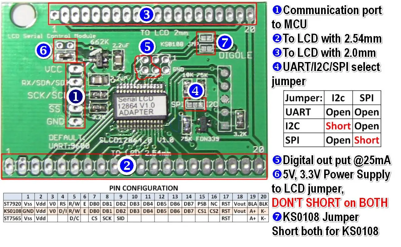 Universal Serial Uart Iic I2c Spi Adapter For 128x64 Lcd St7920 Ks0108