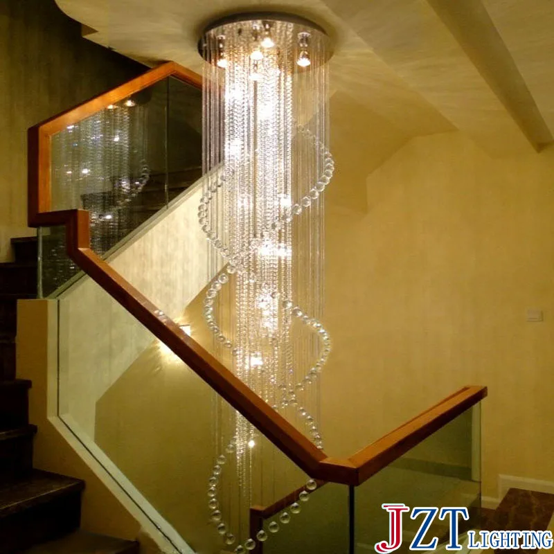 M Modern Spiral Crystal Ceiling Light Fixture Long Crystal Stair Lamp ...