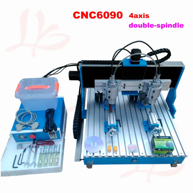 Cnc 6090l 4axis 800w Double Spindle Engraving Machine Twin Spindles Cnc Router Two Spindle