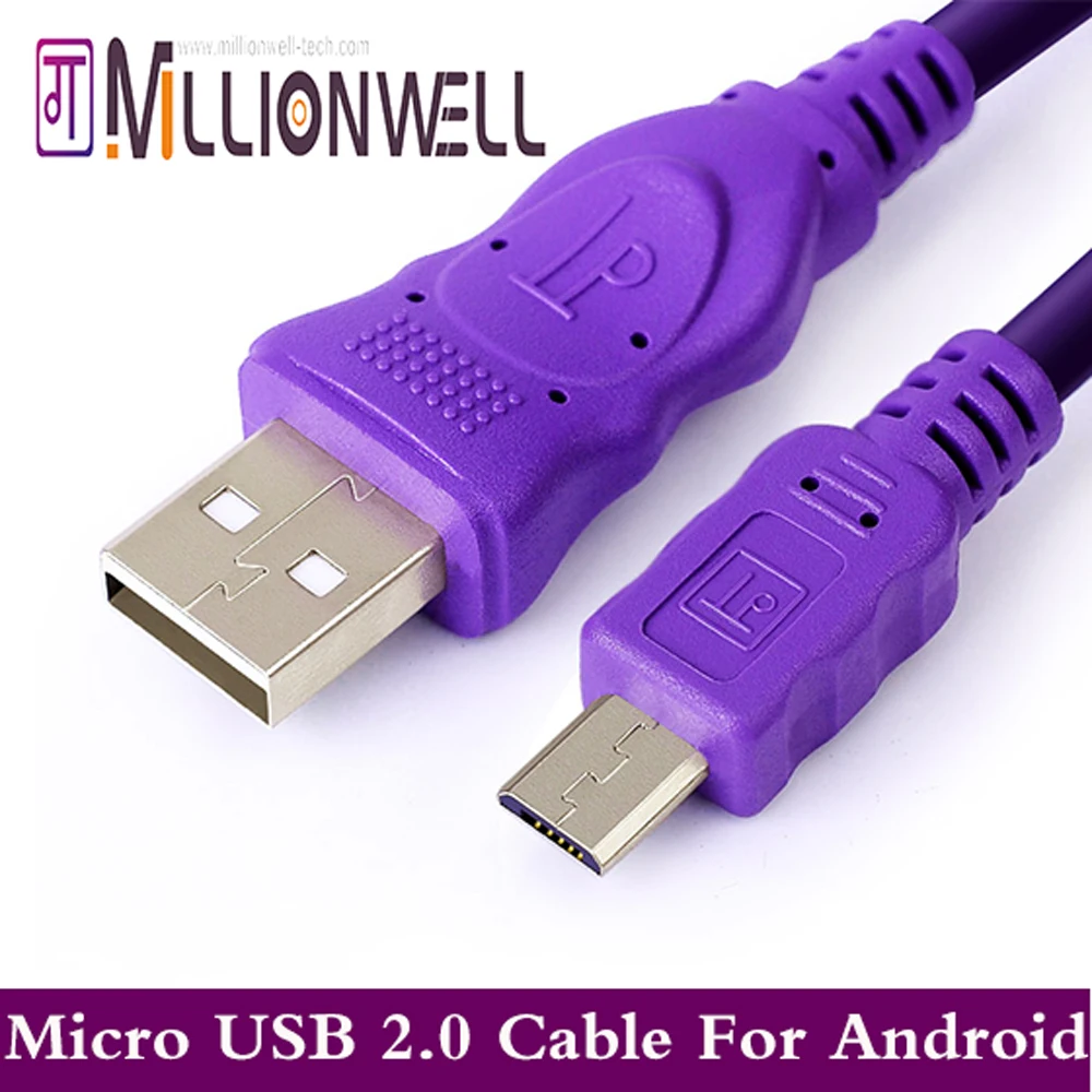 Millionwell Purple Android Mobile Phone Cable 0.6m/1.2m/2m/3m Micro USB ...