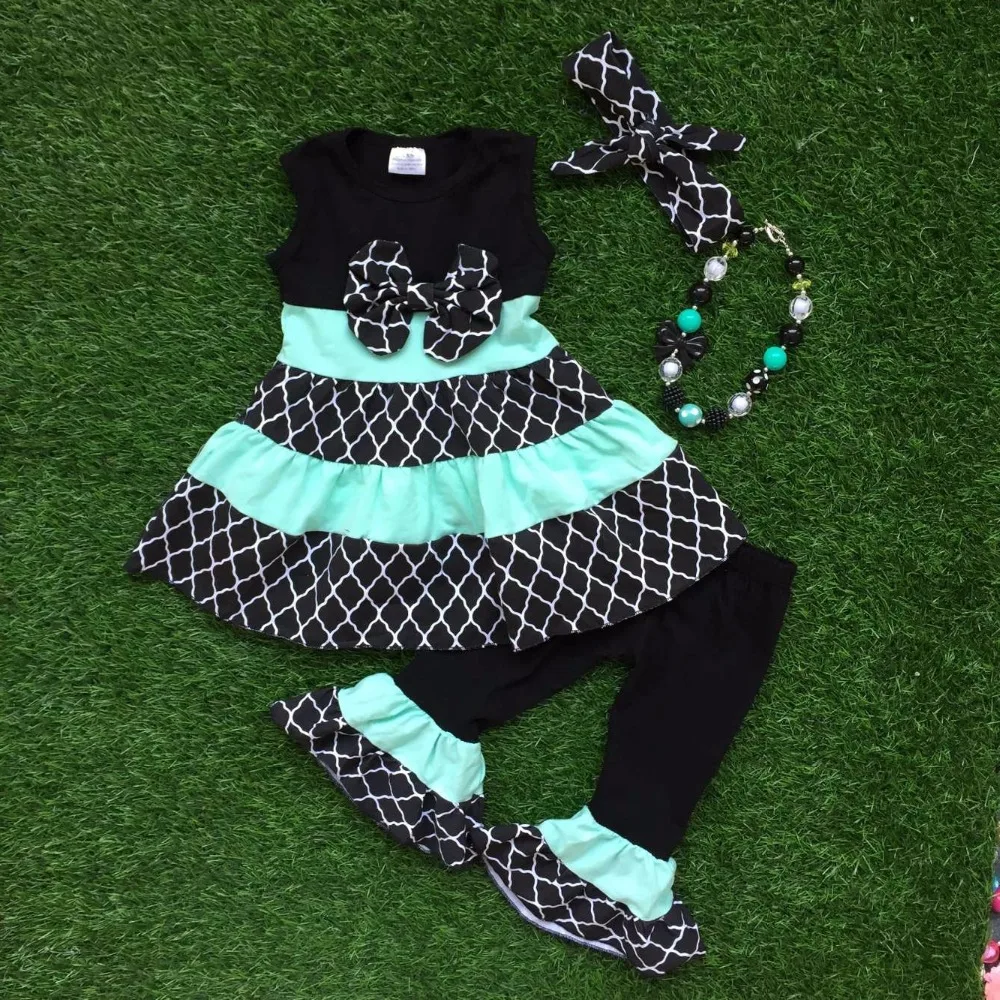 2016 new girls Summer outfit girls Quaterfoil clothes boutique ruffle ...