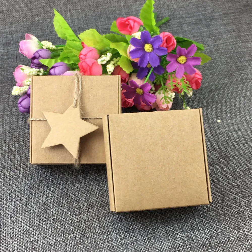 50PC/Lot 6.5*6.5*3cm Kraft paper Gift Boxes With Pentagram Tags Jewelry ...