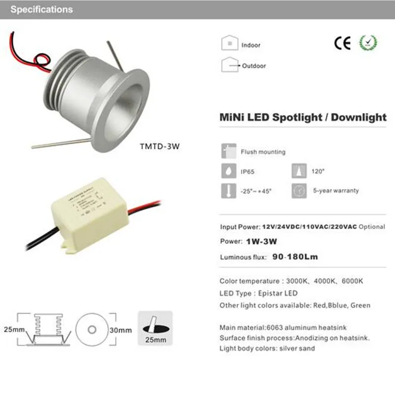 6pcs high power mini led spotlight 3w recessed spot light used for ...