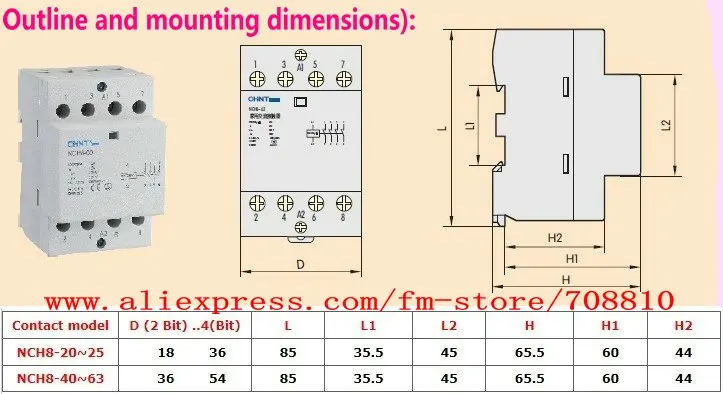 Modular high performance contactor NCH8 40/20, 2 poles 2 NO 40 A 220 ...