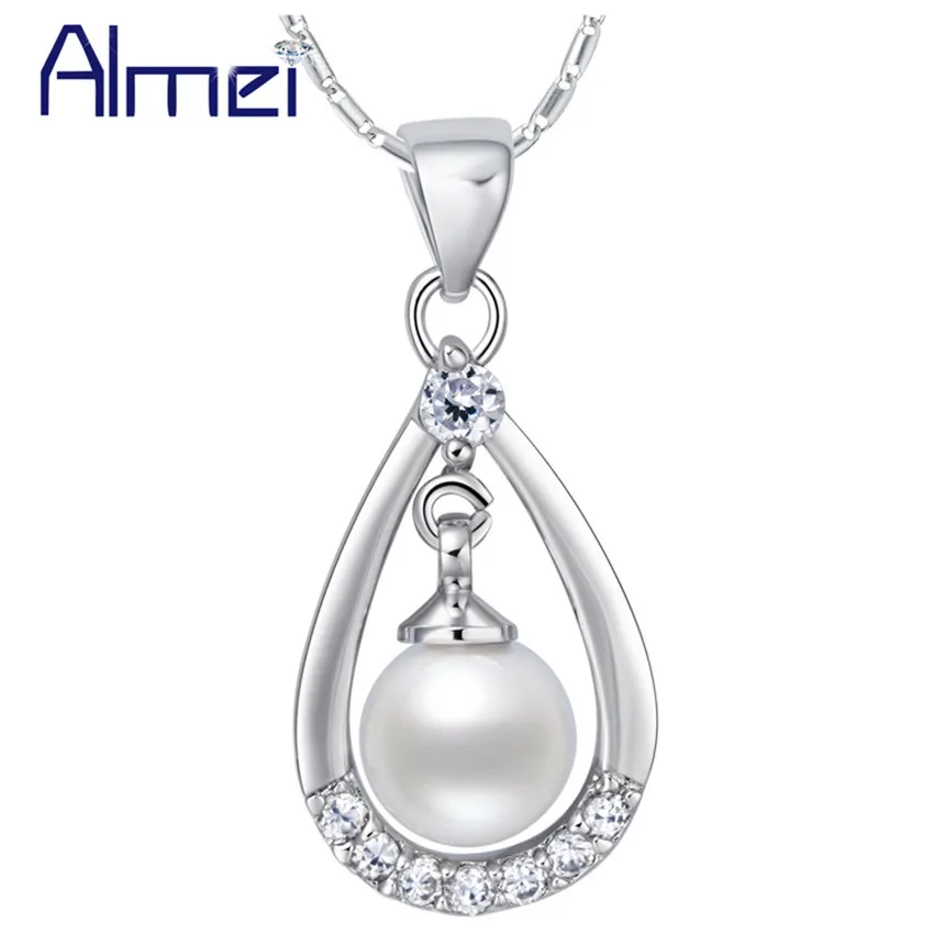 Water Drop Crystal Cubic Pearl Suspension Rhinestone Pendant Necklaces ...