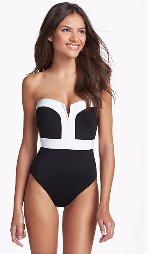 New Sexy Black And White One Piece Swimsuit Swimwear Female Women