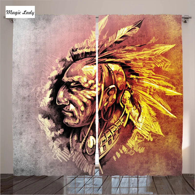 Panel Curtains For Living Room Decor Native American Indian Chief Eagle ...