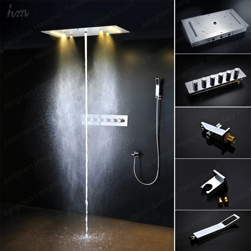 Complete Shower Sets Large flow Multiple Functions Waterfall Led Shower ...