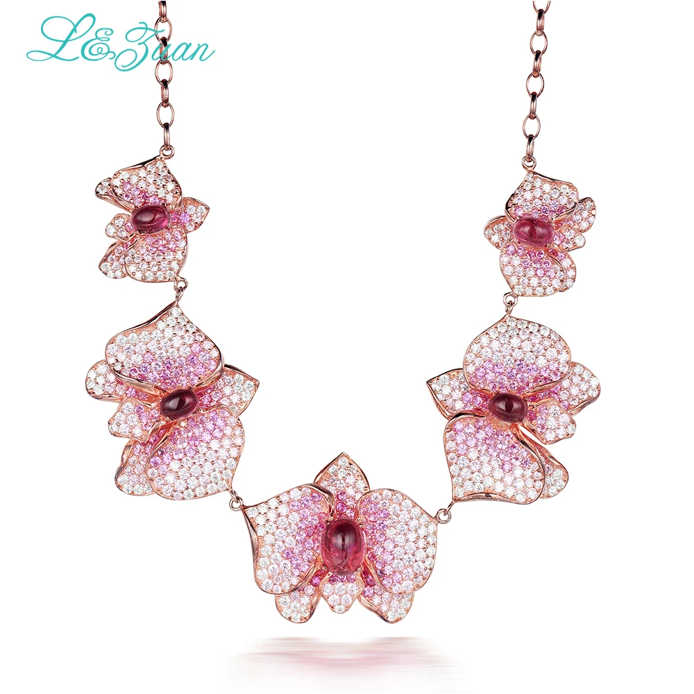 L & zuan 925 Sterling Silver Turmalina Natural flor de pêssego Colares ...