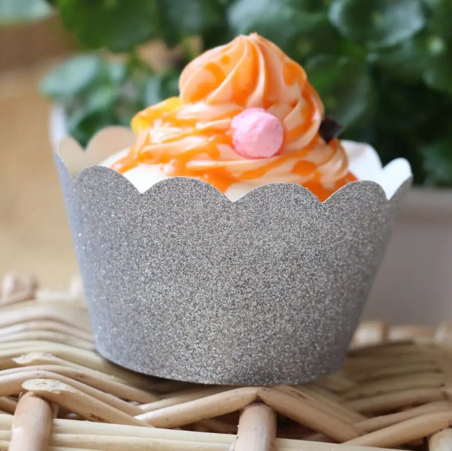 24pcs Silver Glitter Cupcake Wrappers For Baby Shower or Birthday ...