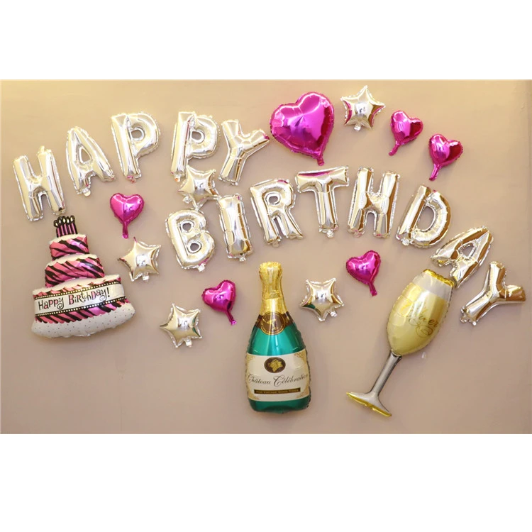 27pcs 행복한 생일 풍선 세트 와인 생일 축하 소년 풍선 축하 소년 축제 소녀 풍선 장식