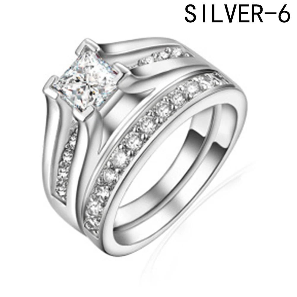 2 Pcs Set Zircon Stainless Steel Double Rings For Women Gold Color