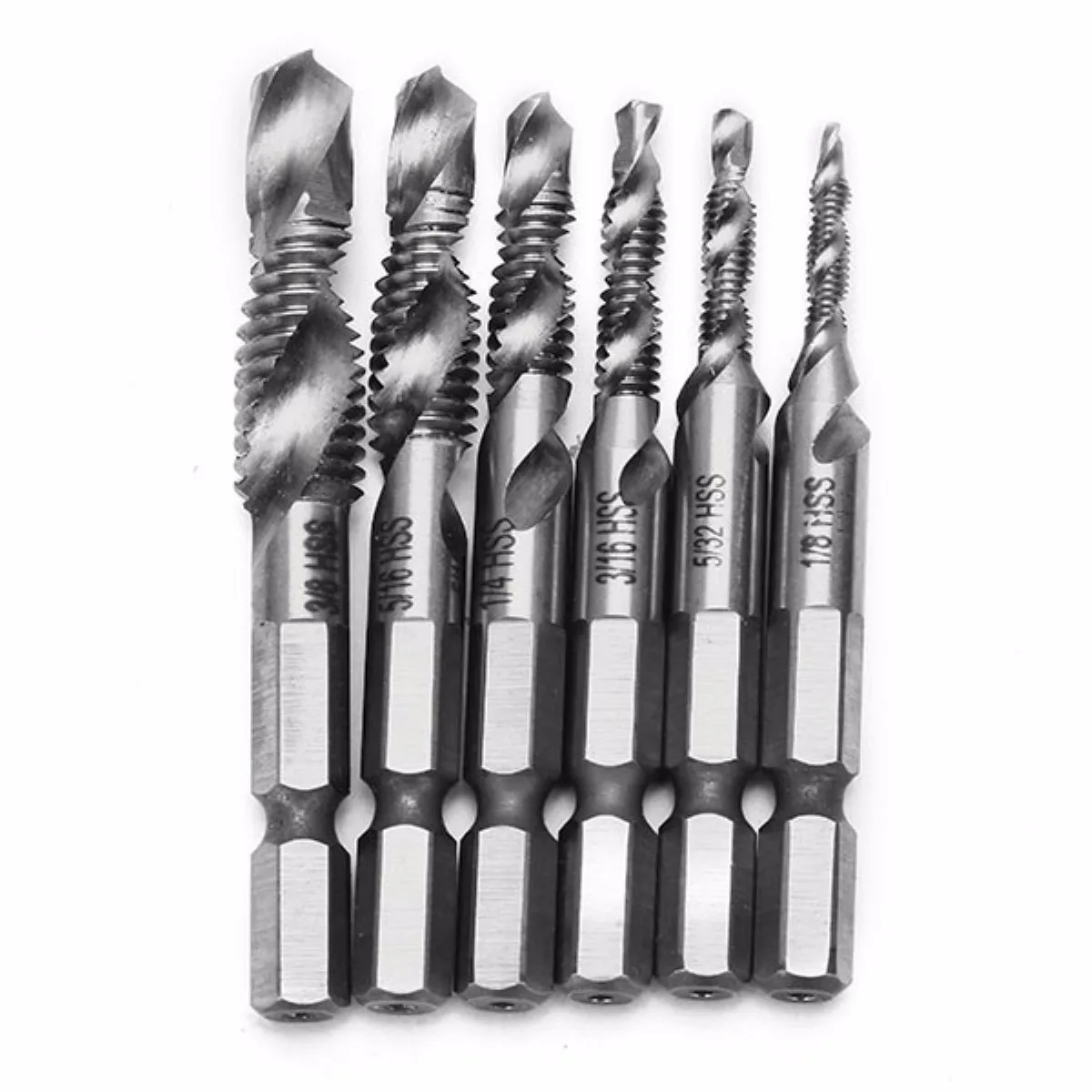 DANIU 6pcs 1/8 3/8 Inch BSW Thread HSS Combination Drill Tap Bit Set 1/ ...