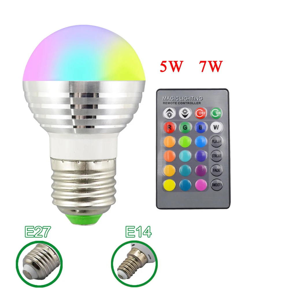 E27 E14 LED 16 Color Changing RGB Magic Light Bulb Lamp 85 265V 110V ...