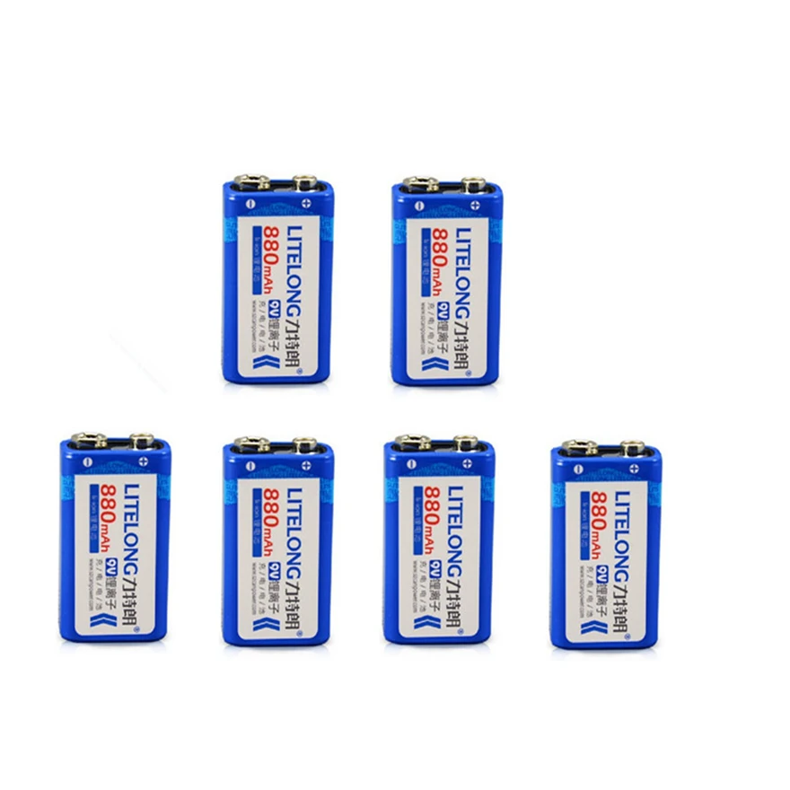 6pcs/lot 9v Super Big 880mah Lithium Ion Lithium Rechargeable 6f22 9v ...
