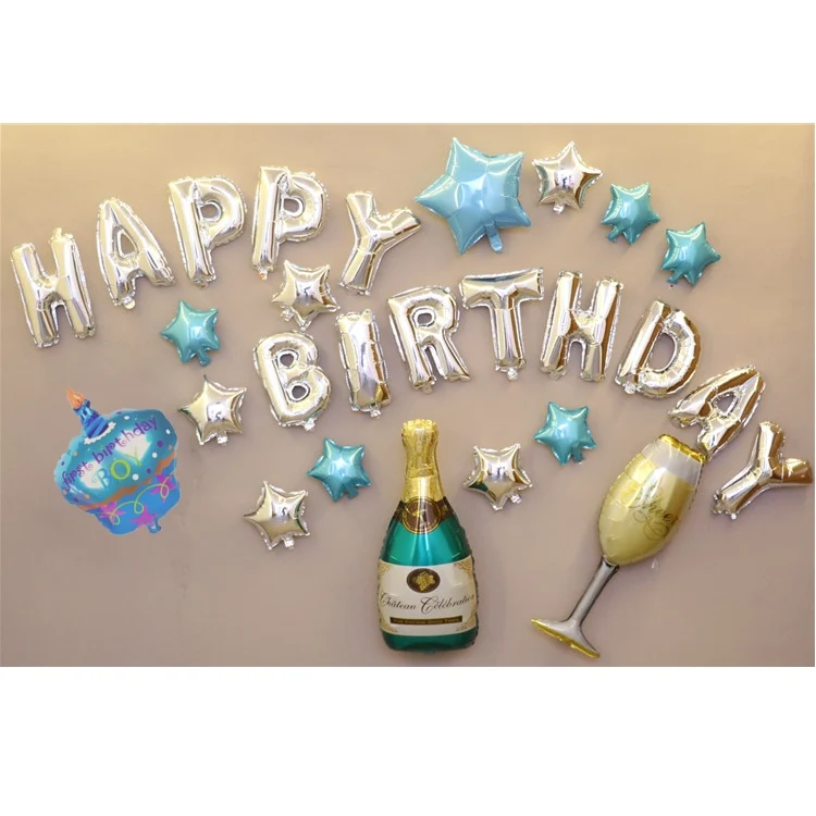 27pcs 행복한 생일 풍선 세트 와인 생일 축하 소년 풍선 축하 소년 축제 소녀 풍선 장식