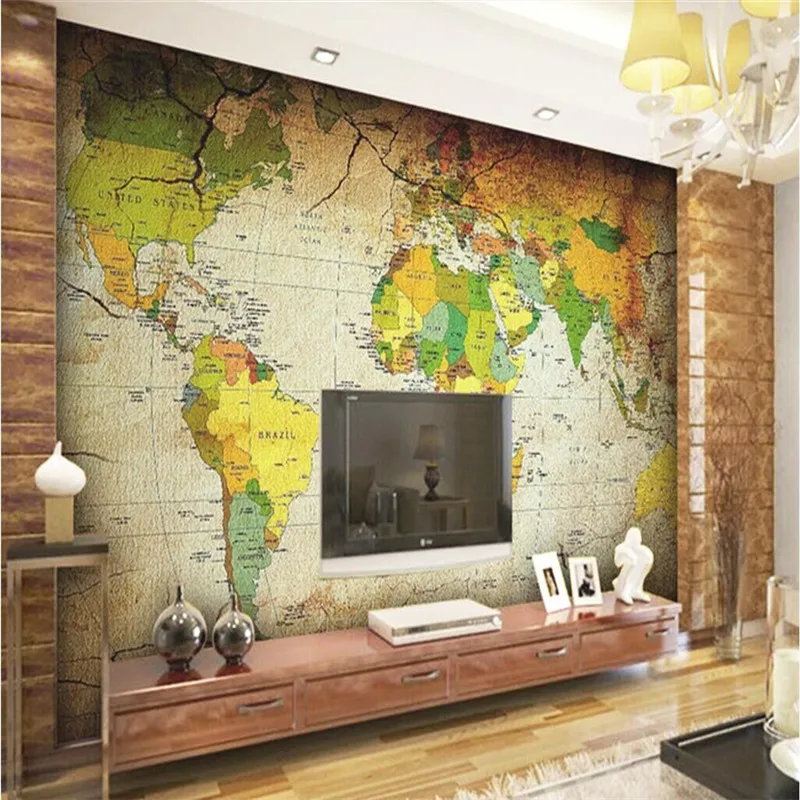 Mural de mapa del mundo de color antiguo, papel tapiz de Producción ...