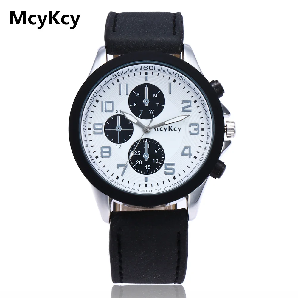 McyKcy Men Watch Blue Ray Glass Watches Men Luxury Leather Analog ...