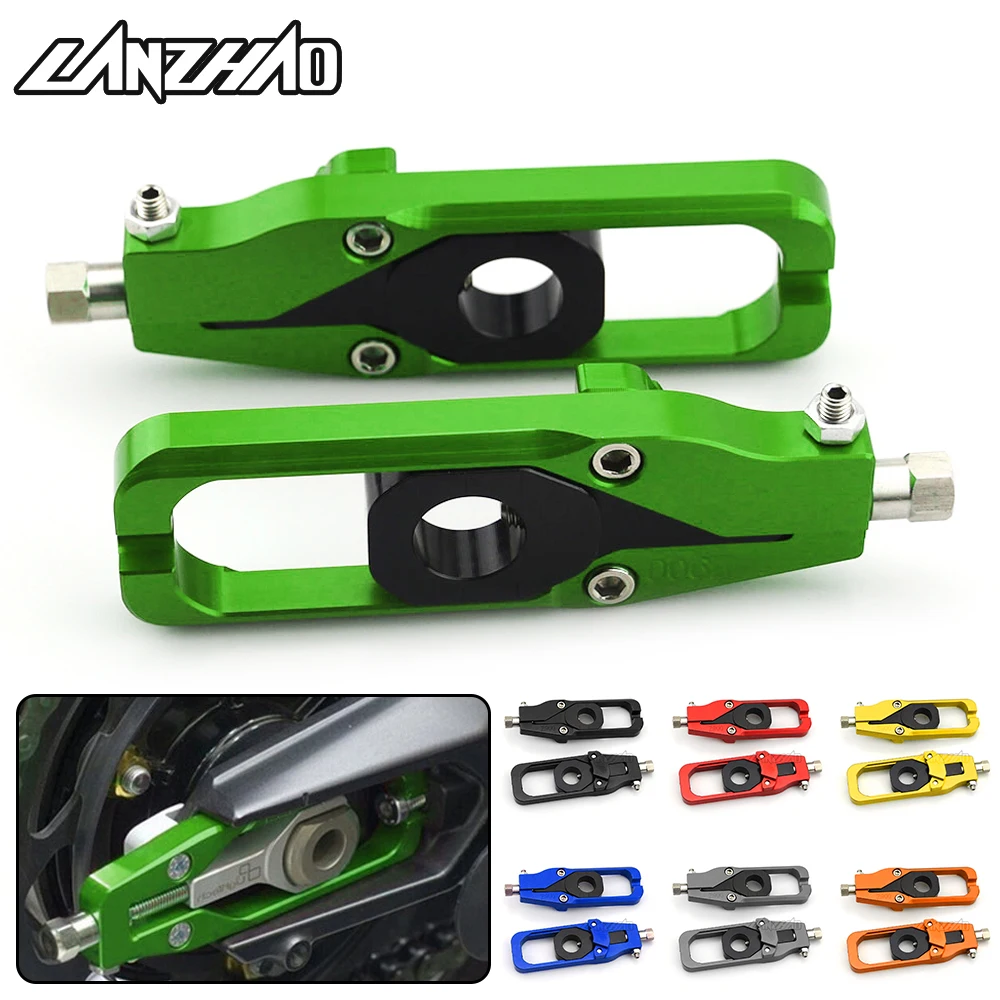 CNC Aluminum Motorcycle Chain Blocker Adjuster Pair Green Black Blue ...