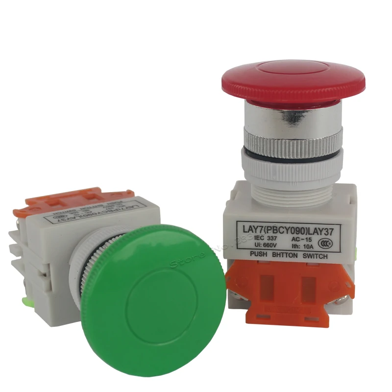 22mm mushroom cap maintained push button switch 1NO1NC self lock ...