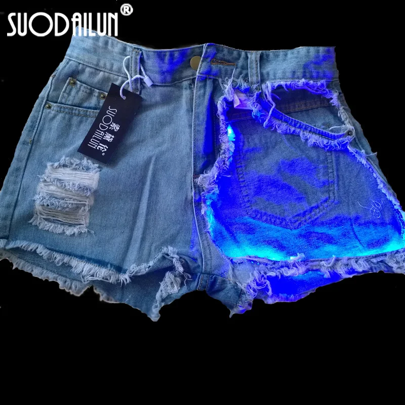 SUODAILUN 2017 LED glowing cool clothes Big hole Nightclubs Sexy jeans ...